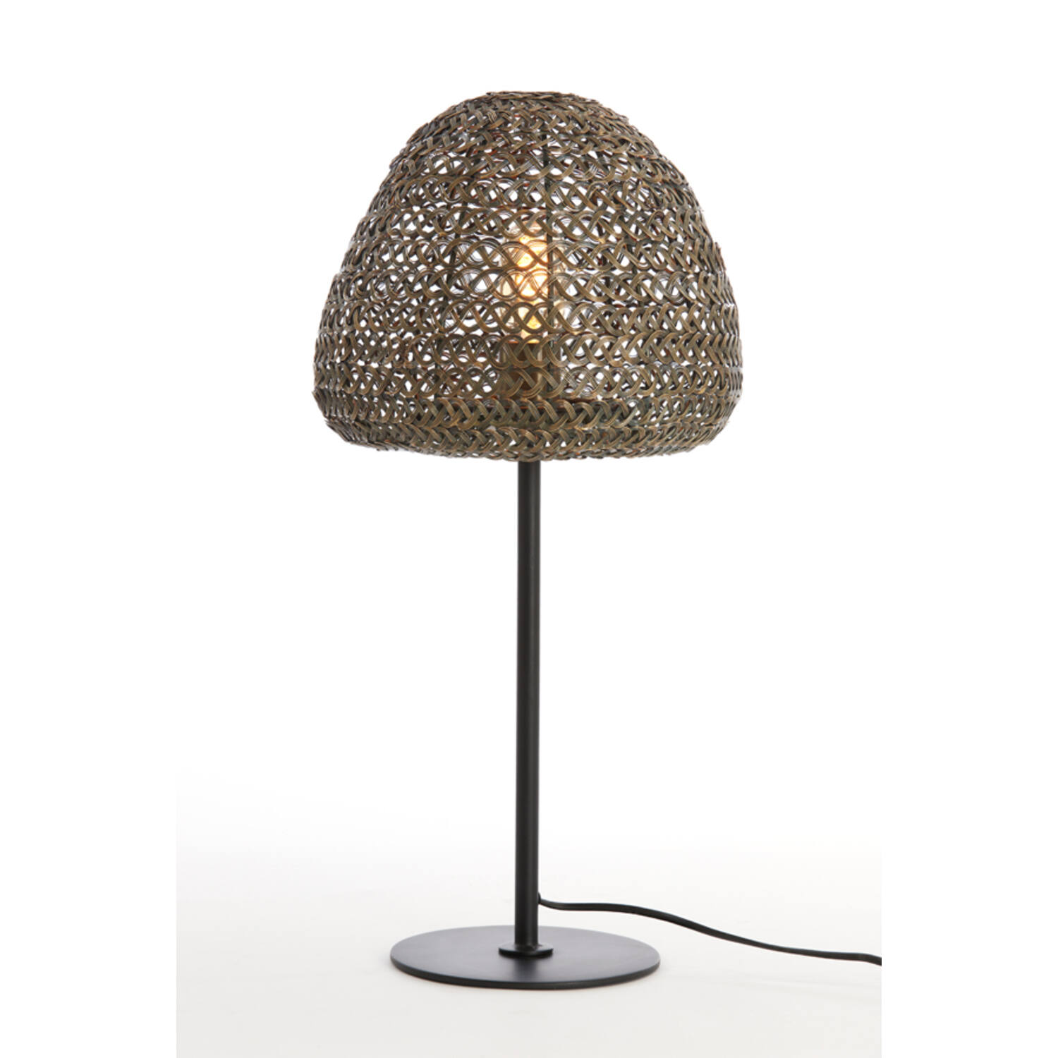 Rustikale schwarze Tischlampe mit goldenem Geflecht Light and Living ...