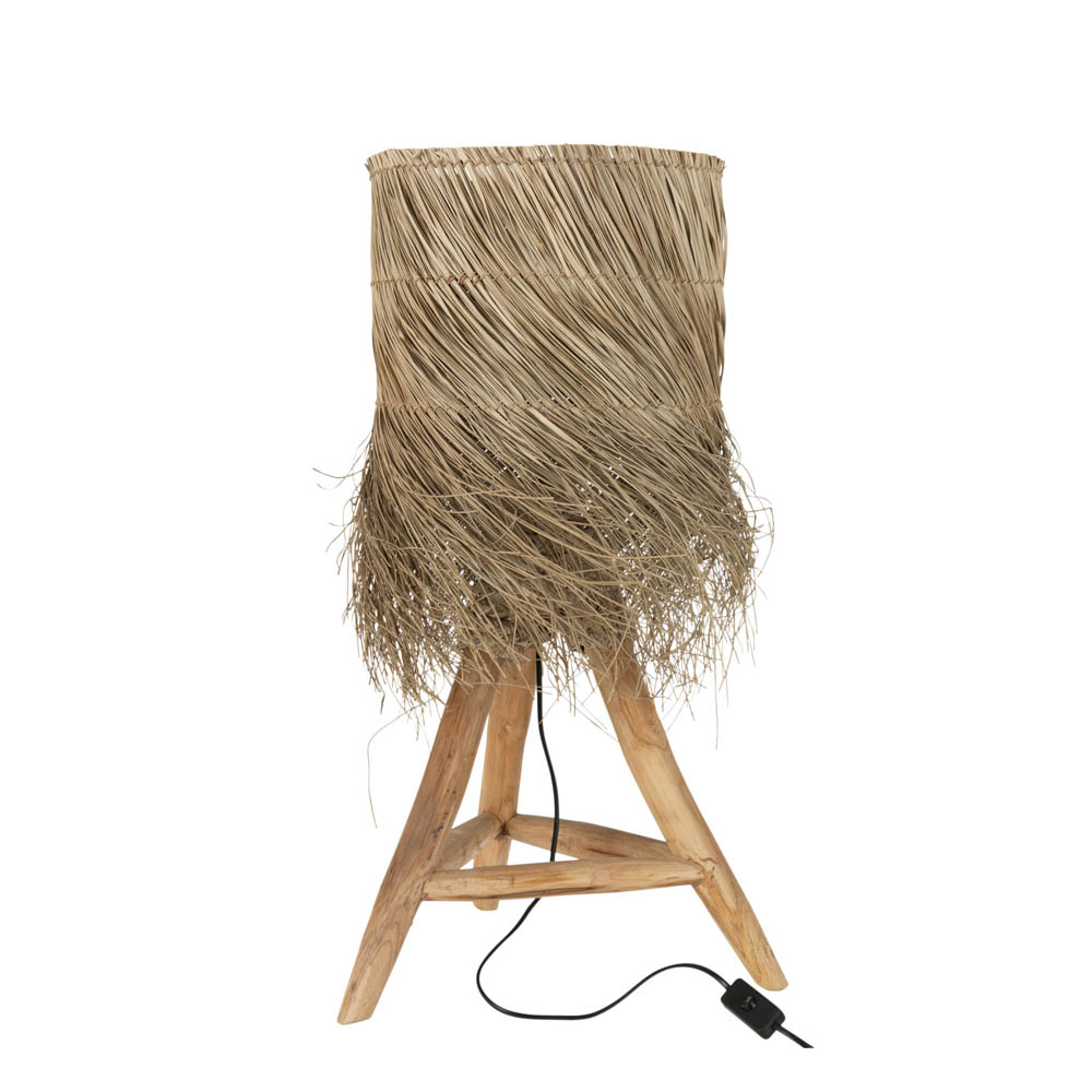 Natürliche Tischlampe Rattan mit Holz Jolipa Rafi - Vivaleuchten.de